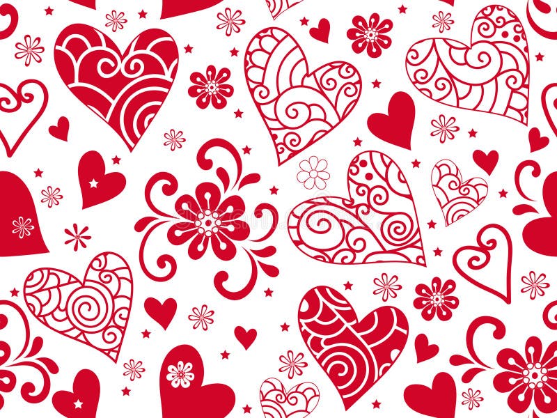 Vector Monochrome Valentines Pattern with Hearts and Stars in Doodle ...