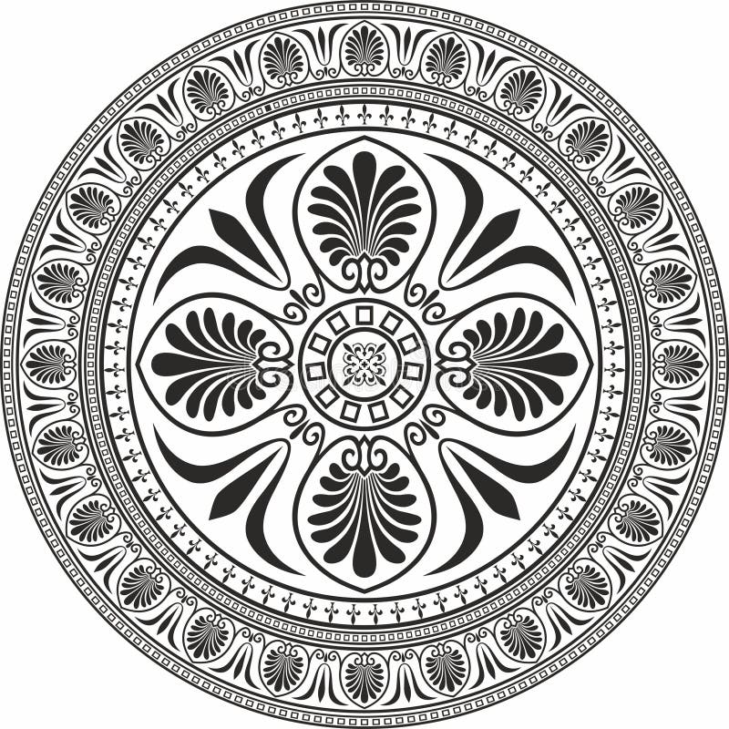 Vector Monochrome Round Classical Ornament of Ancient Greece and Roman ...