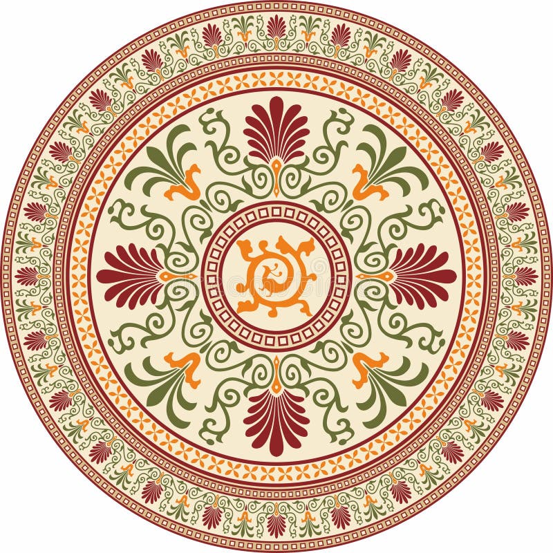 Vector Monochrome Round Classical Ornament of Ancient Greece and Roman ...