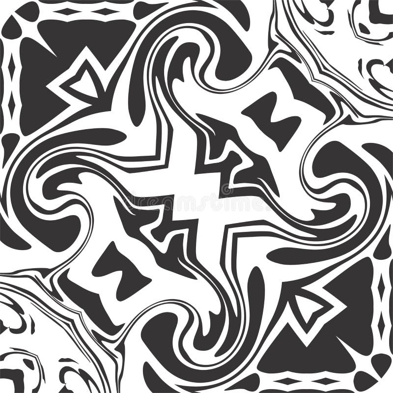 Vector Monochrome Seamless Pattern Abstract Geometric Floral Ornament