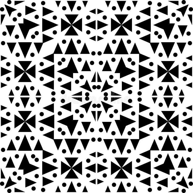 Vector Monochrome Seamless Pattern Abstract Geometric Floral Ornament