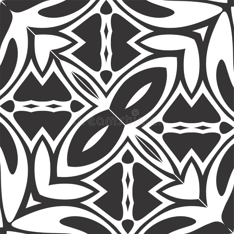 Vector Monochrome Seamless Pattern Abstract Geometric Floral Ornament