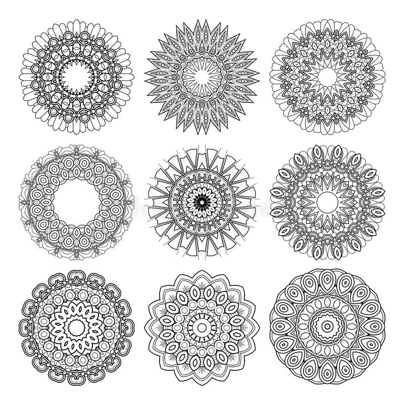 Vector Monochrome Set of Mandalas. Round Abstract Objects Stock Vector ...