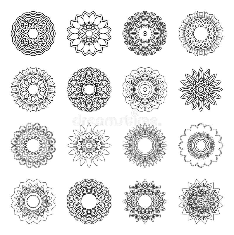 Vector Monochrome Set of Mandalas. Round Abstract Objects Stock Vector ...