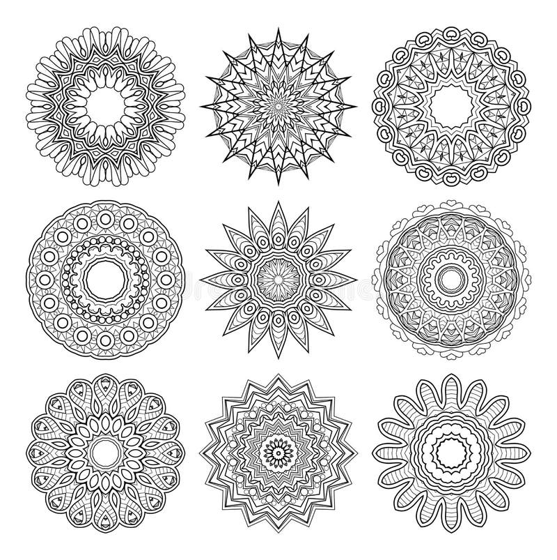 Vector Monochrome Set of Mandalas. Round Abstract Objects Stock Vector ...