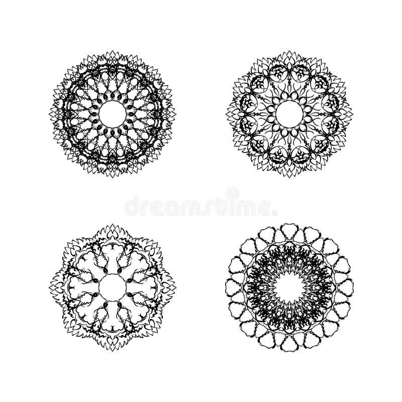 Vector Monochrome Set of Mandalas. Round Abstract Objects Isolated on ...