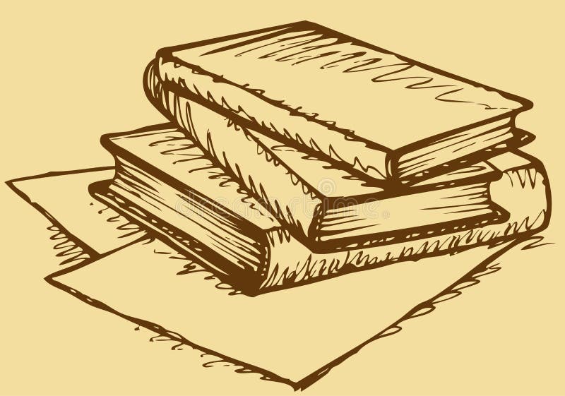 Vector Monochrome Sketch. Stack of Books Stock Vector - Illustration of ...
