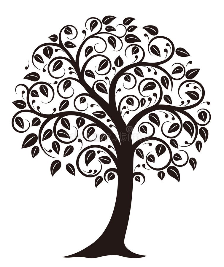 Vector Monochrome Symbolic Tree Silhouette Illustration Isolated on a ...