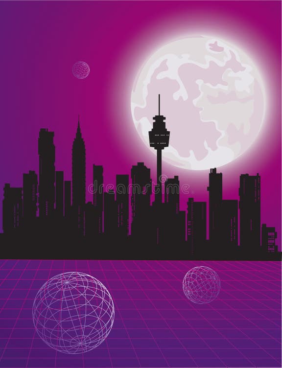 Vector Moon on the Horizon Backdrop of the City Stock Illustration ...
