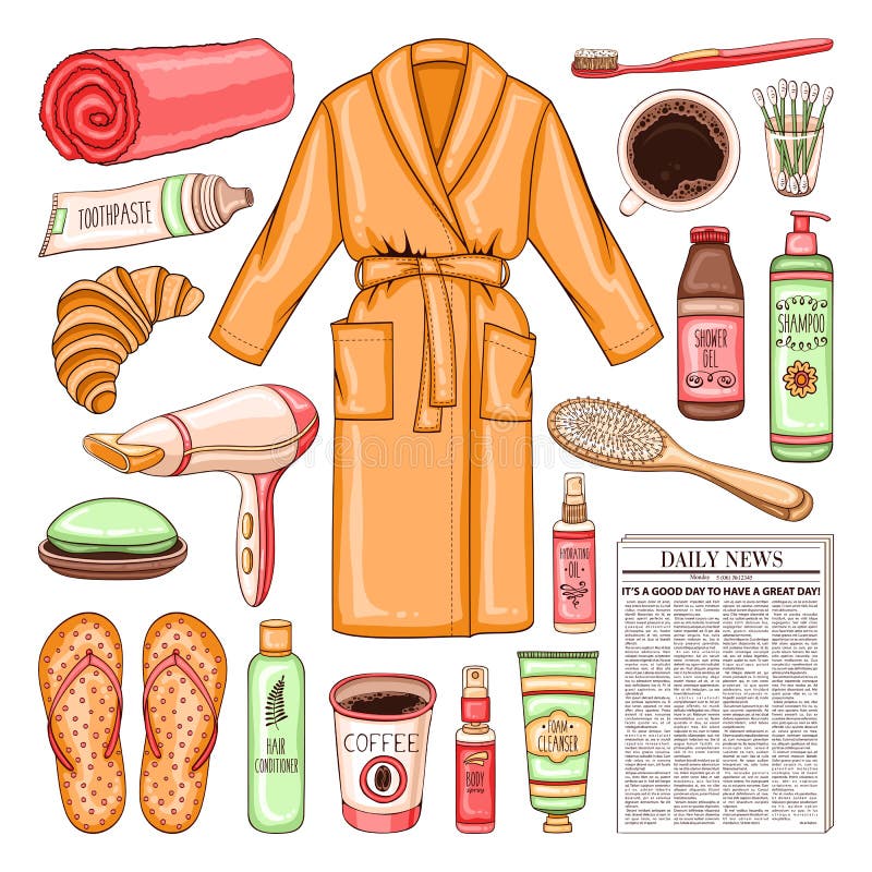 Hygiene Set Of Bathroom Equipment Cosmetics And Tools Stock Vector