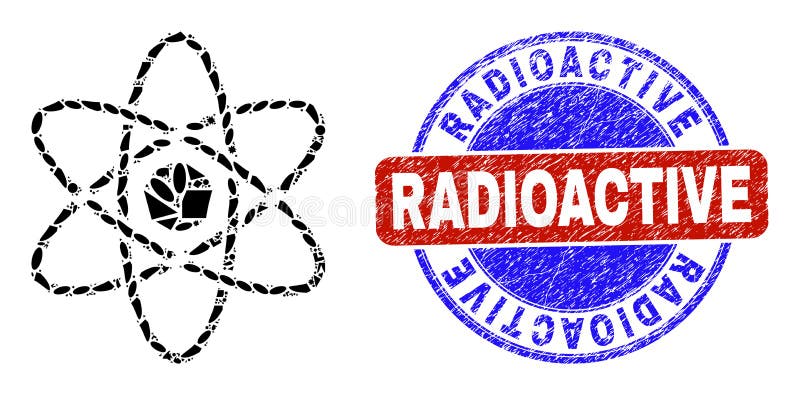 Bicolor Distress Radioactive Seal and Geometric Mosaic Atom Icon Stock ...