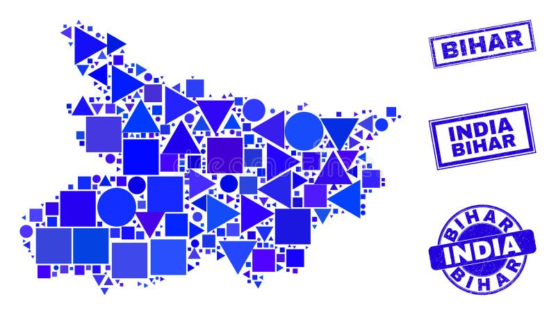 Blue Geometric Mosaic Bihar State Map and Stamps Stock Vector ...