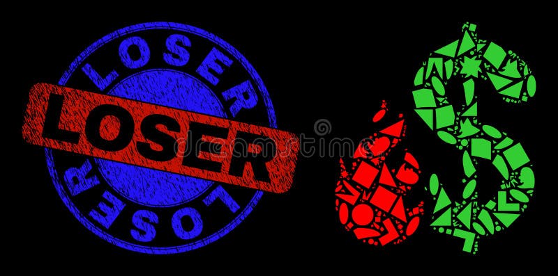 Bicolor Grunge Loser Badge and Geometric Mosaic Dollar Fire Icon Stock ...