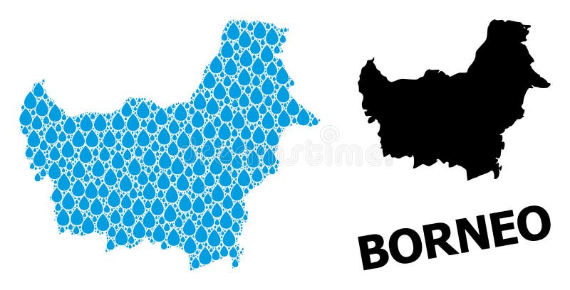 Vector Mosaic Map of Borneo Island of Water Drops and Solid Map Stock ...