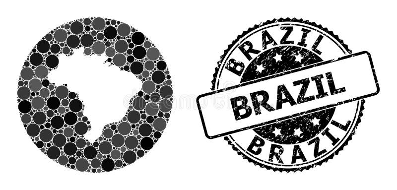Mosaic Stencil Circle Map of Brazil and Scratched Seal Stock Vector ...