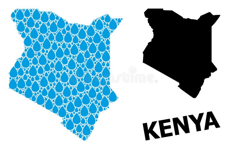 Vector Mosaic Map of Kenya of Water Tears and Solid Map Stock Vector ...