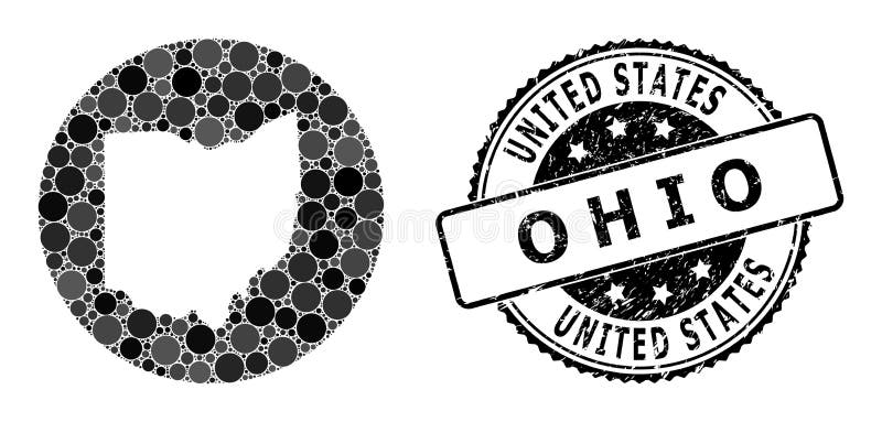 Mosaic Stencil Circle Map of Ohio State and Watermark Stamp Stock ...