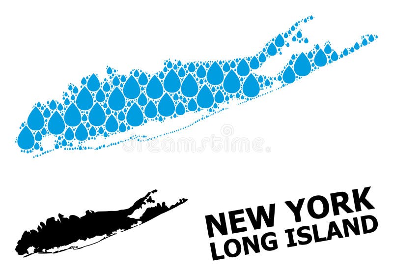 Vector Collage Map of Long Island of Water Tears and Solid Map Stock ...