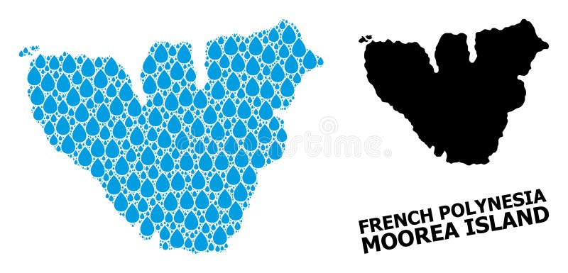 Vector Mosaic Map of Moorea Island of Water Drops and Solid Map Stock ...