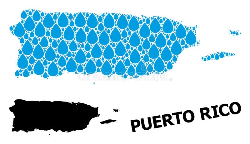 Vector Collage Map of Puerto Rico of Water Drops and Solid Map Stock ...