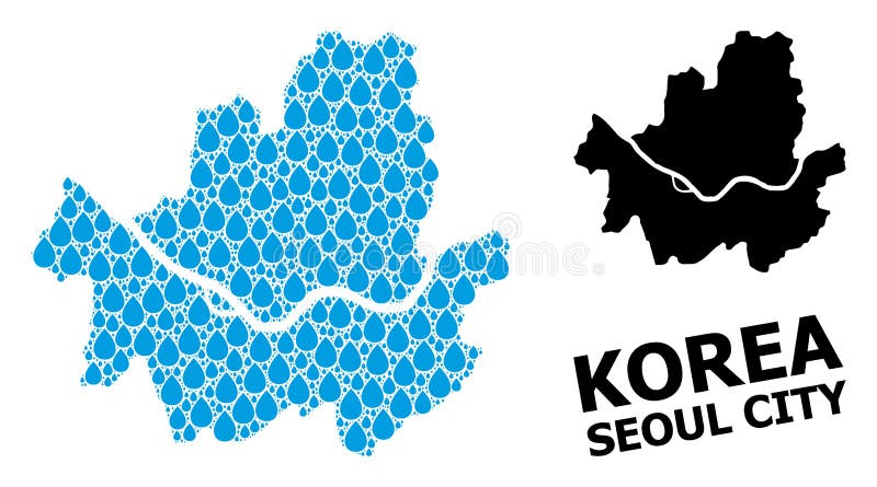 Vector Collage Map of Seoul Municipality of Water Tears and Solid Map ...