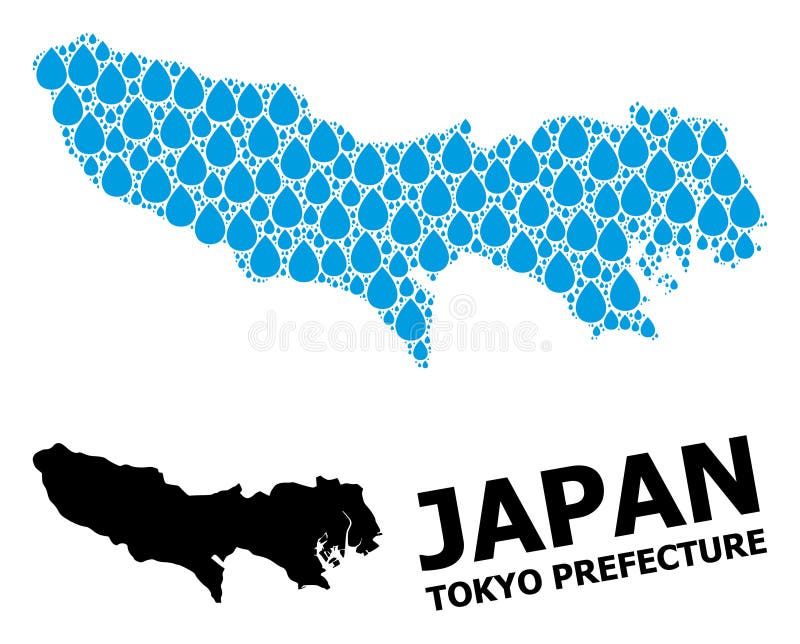 Vector Mosaic Map of Tokyo Prefecture of Water Tears and Solid Map ...