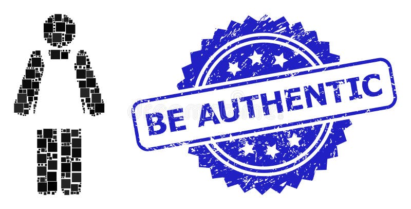 Distress Be Authentic Stamp Seal and Square Dot Collage Worker Person ...