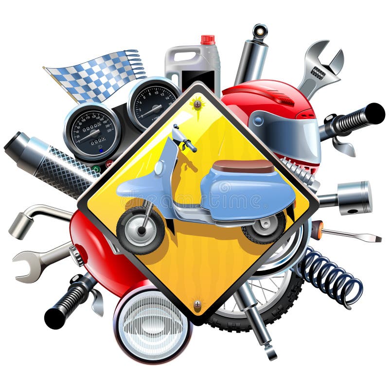 Vector Motorcycle Parts Concept with Wheel Stock Vector - Illustration ...