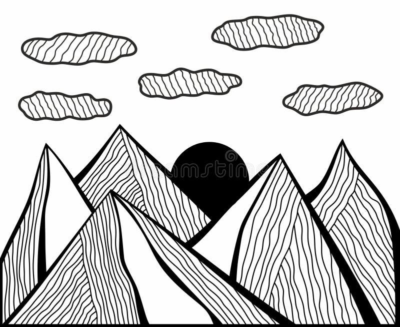 Vector Mountain Design with Triangle and Line Geometric Style. Sky and ...