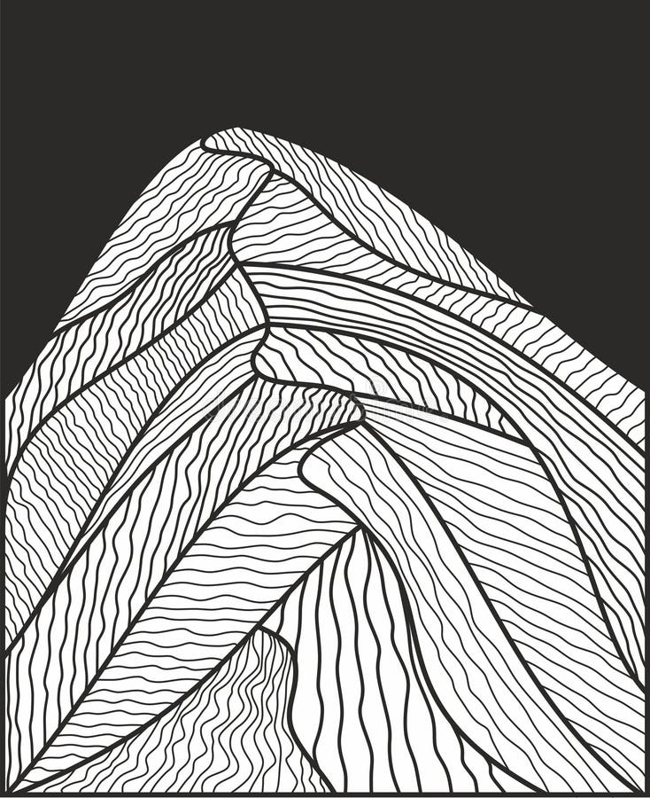 Vector Mountain Design with Wavy Lines Geometric Style. Black ...
