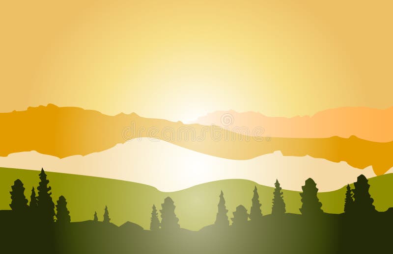 Vector Mountain Landscape, Sunrise Stock Vector - Illustration of ...