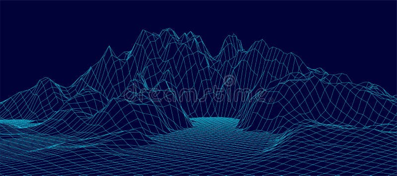 Vector Mountain Wireframe Landscape. Technology Polygonal Terrain ...