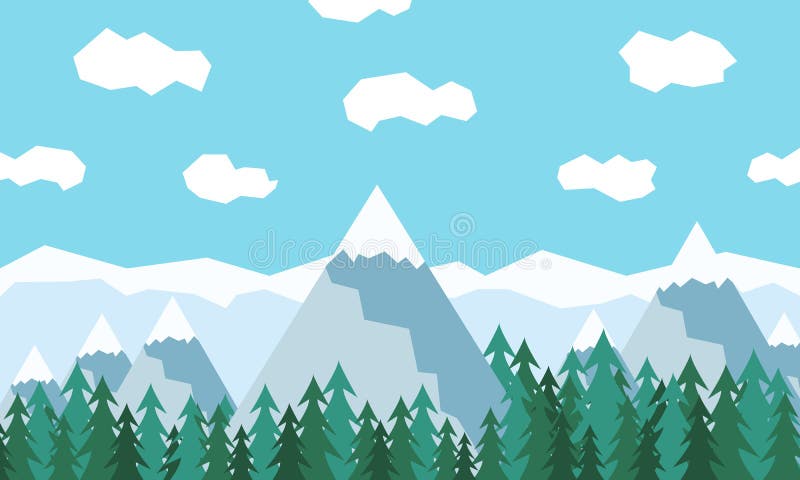 Vector Mountains, Forest Landscape and Sky with Clouds. Beautiful ...