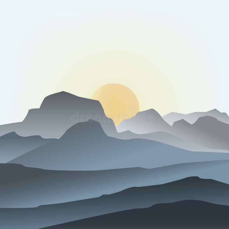 Vector Mountains and Sun Landscape Stock Vector - Illustration of land ...