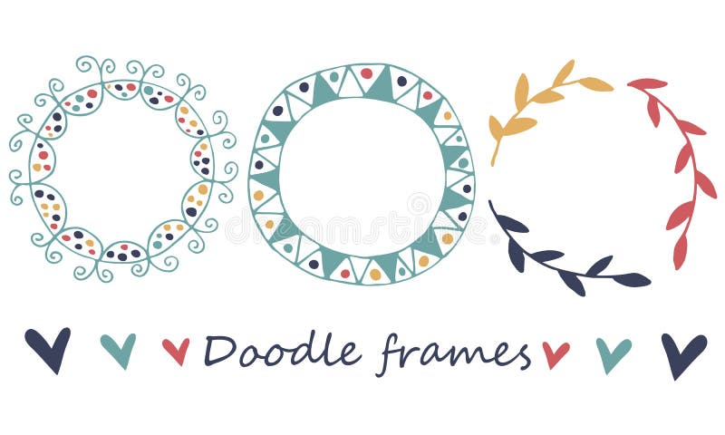 Vector Multicolored Doodle Frames. Hand Drawn Set on White Background ...
