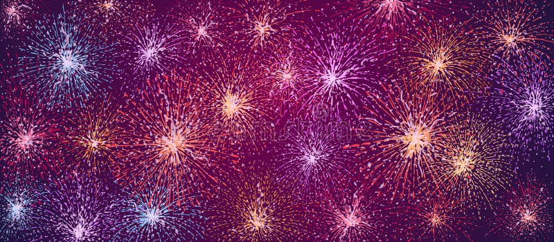 Vector Multicolored Fireworks on Purple Background. Stock Vector ...