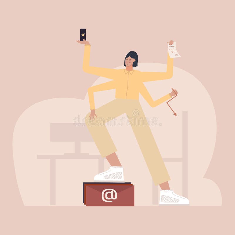 Vector of a Multitasking Businesswoman with Many Hands Performing ...
