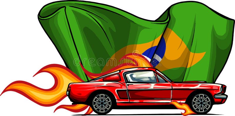 Vector Muscle Car with Flames and Brazil Flag Stock Vector ...