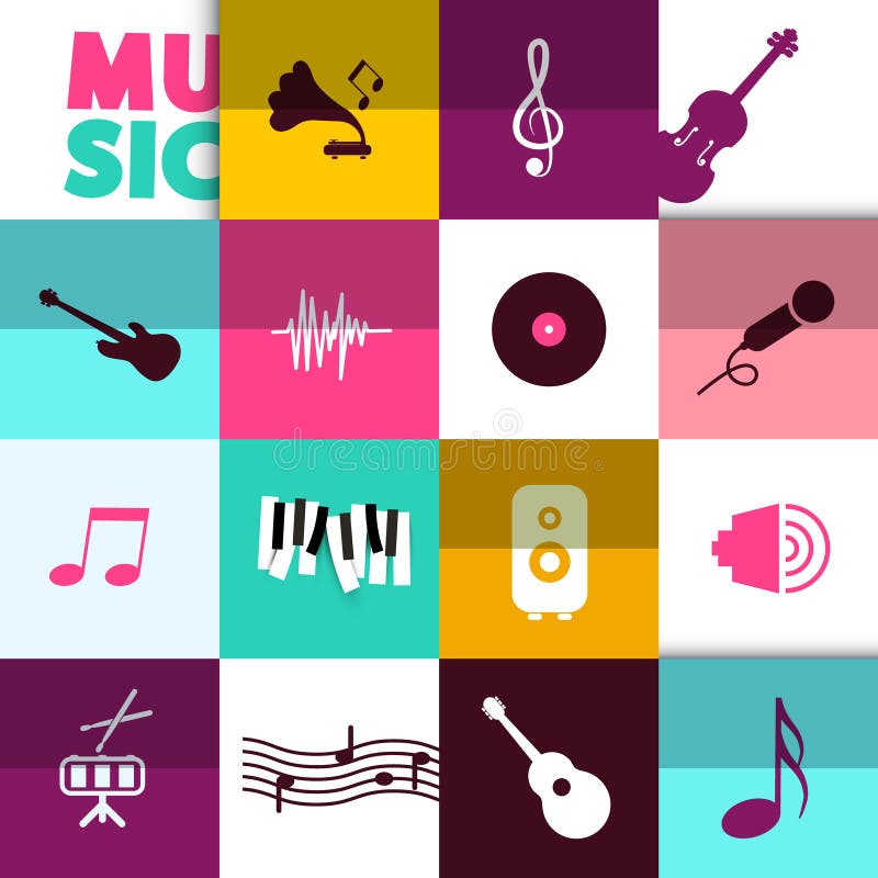 Vector Music Background with Icons Set Stock Vector - Illustration of ...