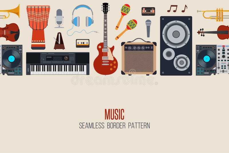 Vector Musical Instruments Horizontal Seamless Border Pattern Stock ...