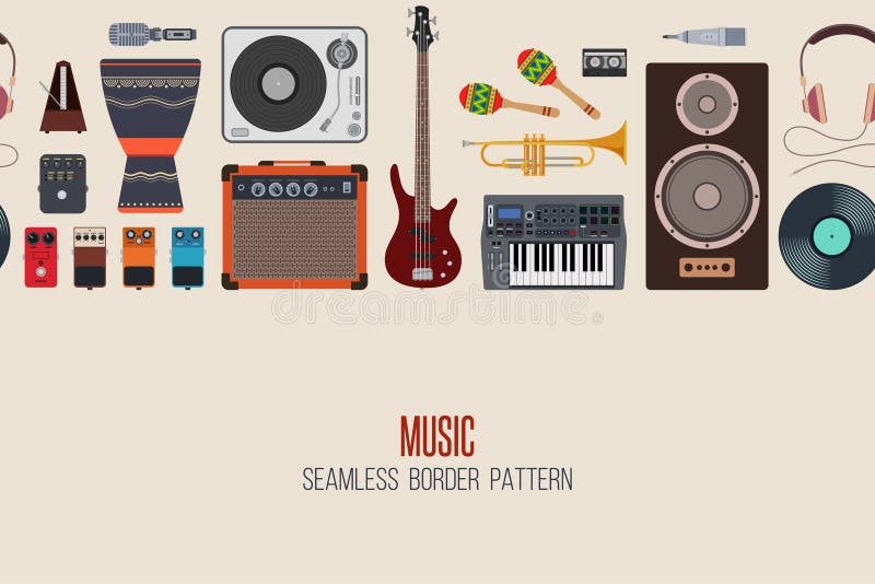 Vector Musical Instruments Horizontal Seamless Border Pattern Stock ...
