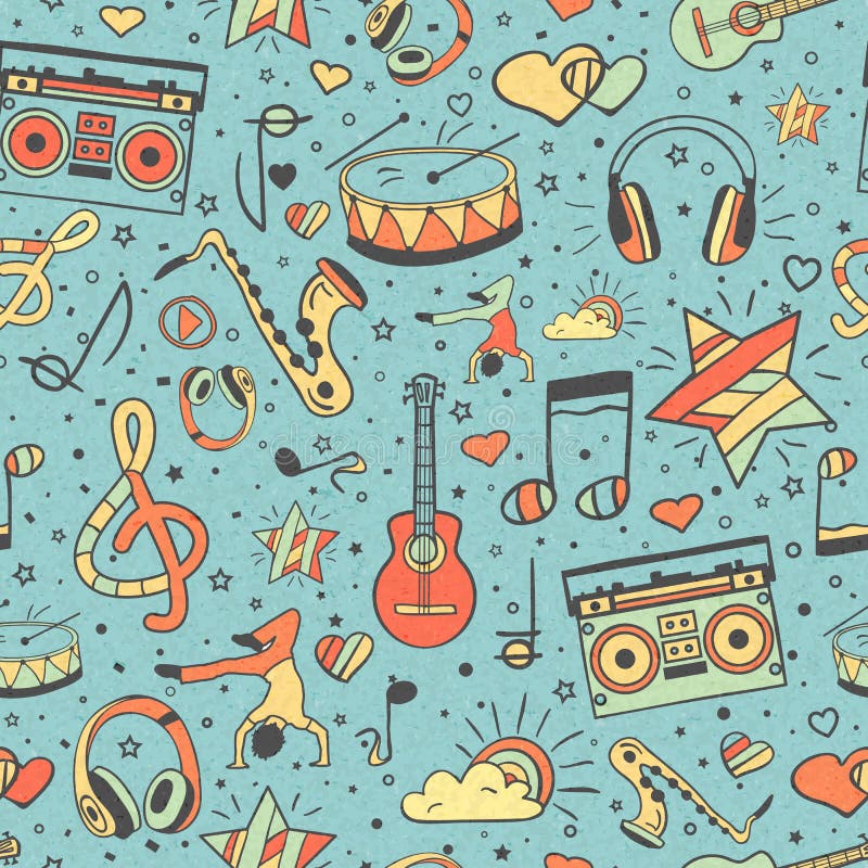 Vector Musical Pattern, Doodle Style. Seamless Music Texture Stock ...