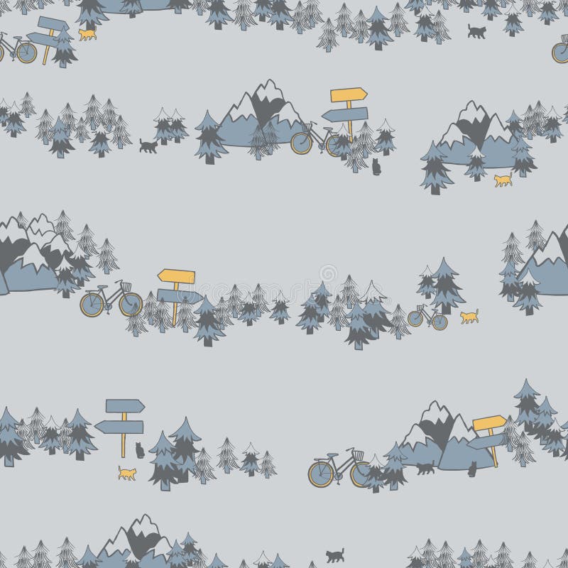 Vector Muted Blue Forest Mountains Repeat Pattern Stock Vector ...