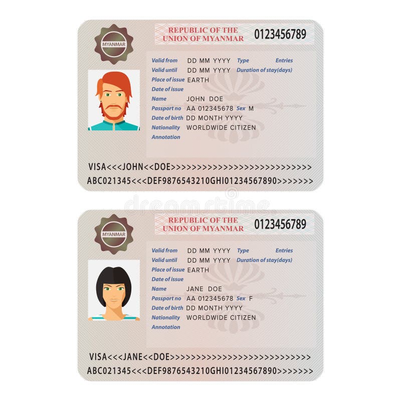 Vector Myanmar International Passport Visa Sticker Template in Flat ...