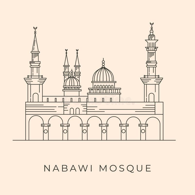 Vector of Nabawi Mosque Line Art Illustration Design Stock Vector ...