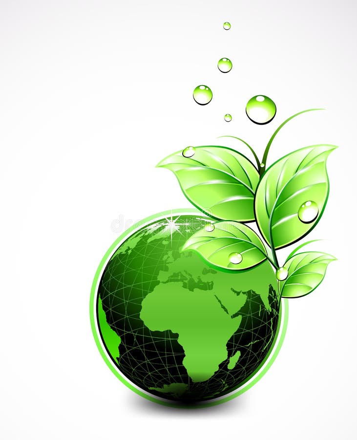 Natural Green World with Leaves and Water Drops. Vector Illustration ...