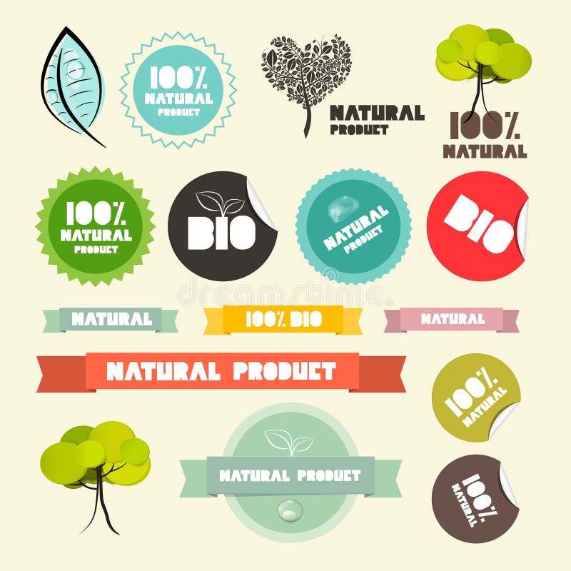 Vector Natural Product Flat Design Retro Labels Stock Vector ...