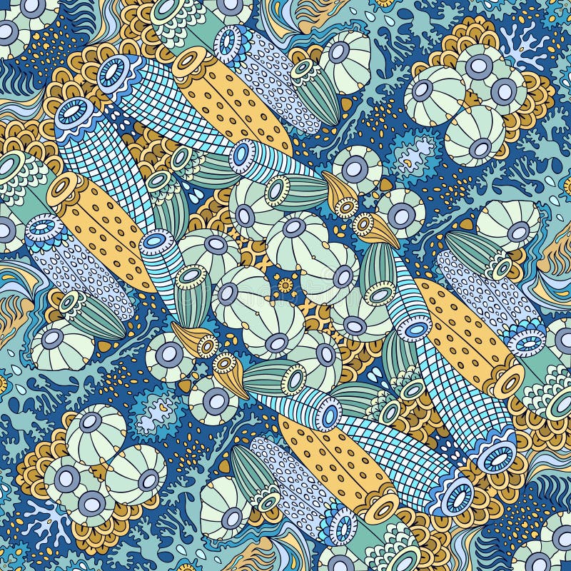 Vector Nature Fantasy Hand Drawn Seamless Pattern Stock Vector ...