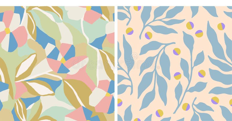 Vector Nature Theme 2 Seamless Repeat Pattern Set Stock Vector ...