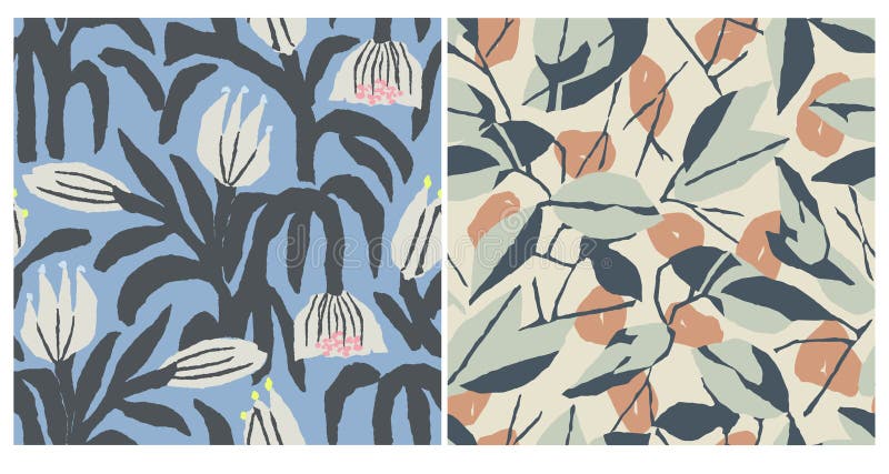Vector Nature Themed Illustration Seamless Repeat Pattern Set Digital ...